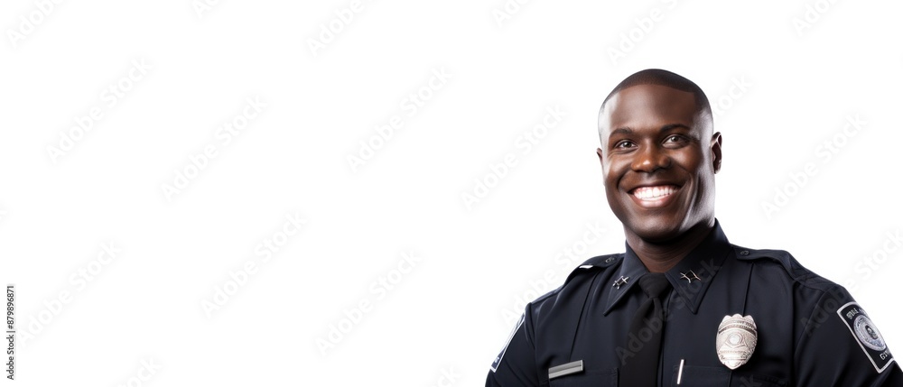 Young african american male police officer isolated on a white ...