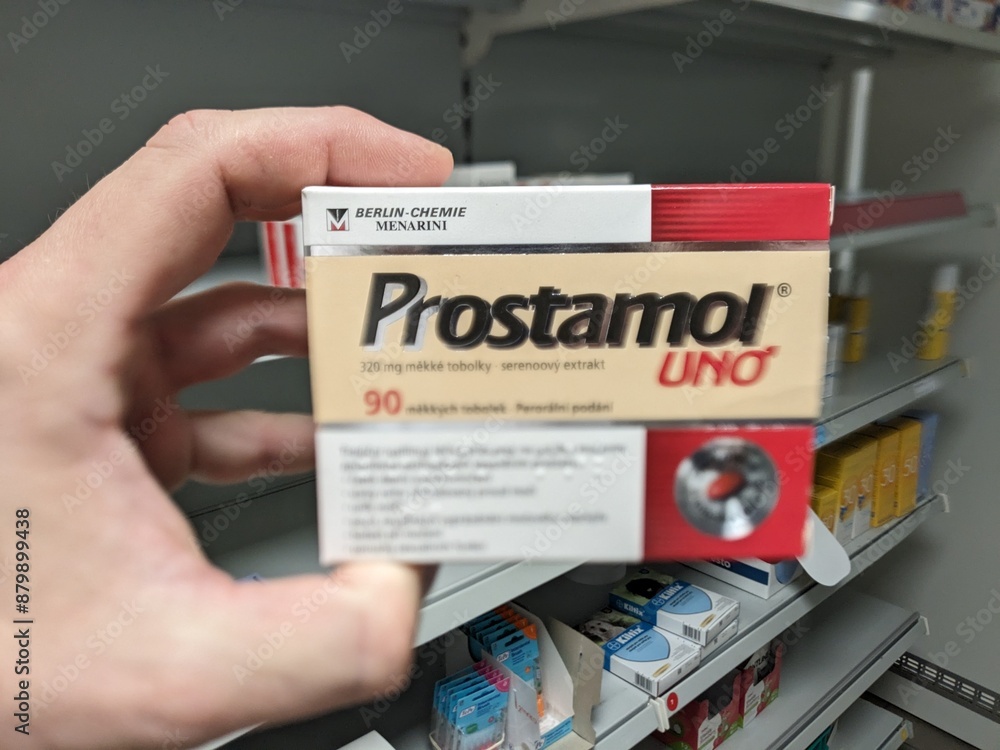 Prague, Czech Republic - July 10 2024: PROSTAMOL UNO box of medication ...