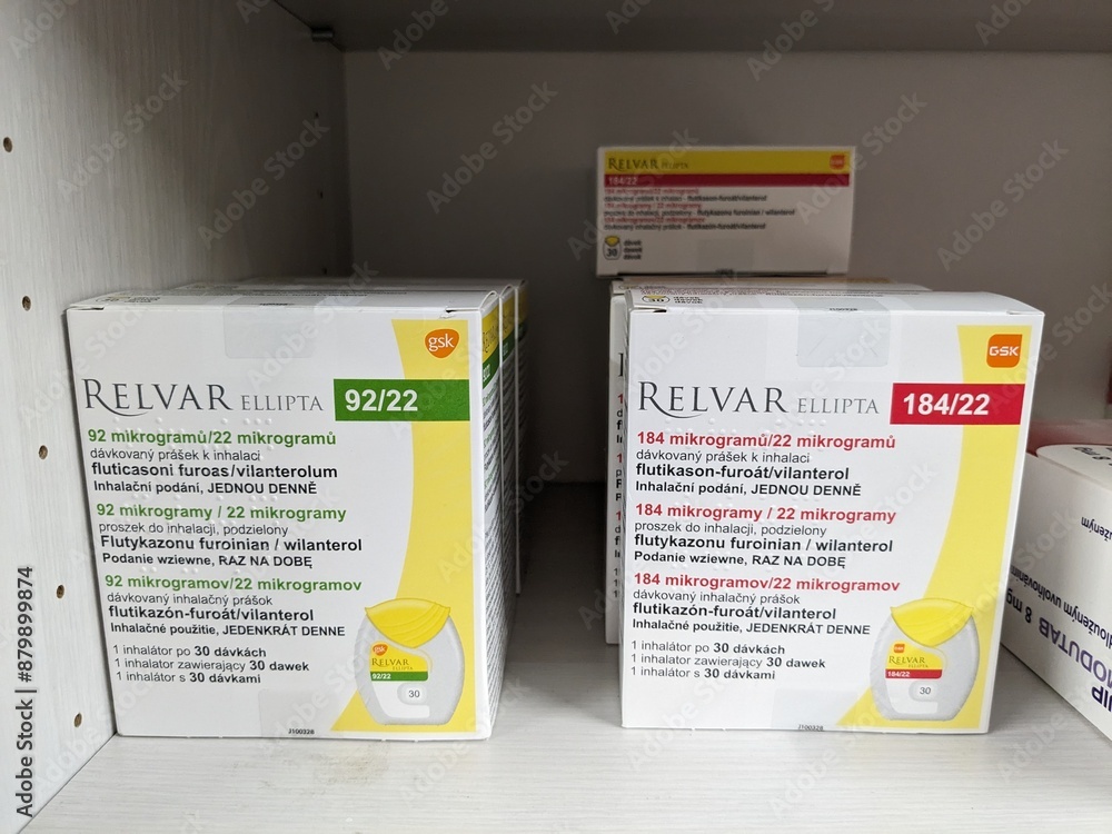 Prague, Czech Republic - July 10 2024: RELVAR ELLIPTA box of medication ...