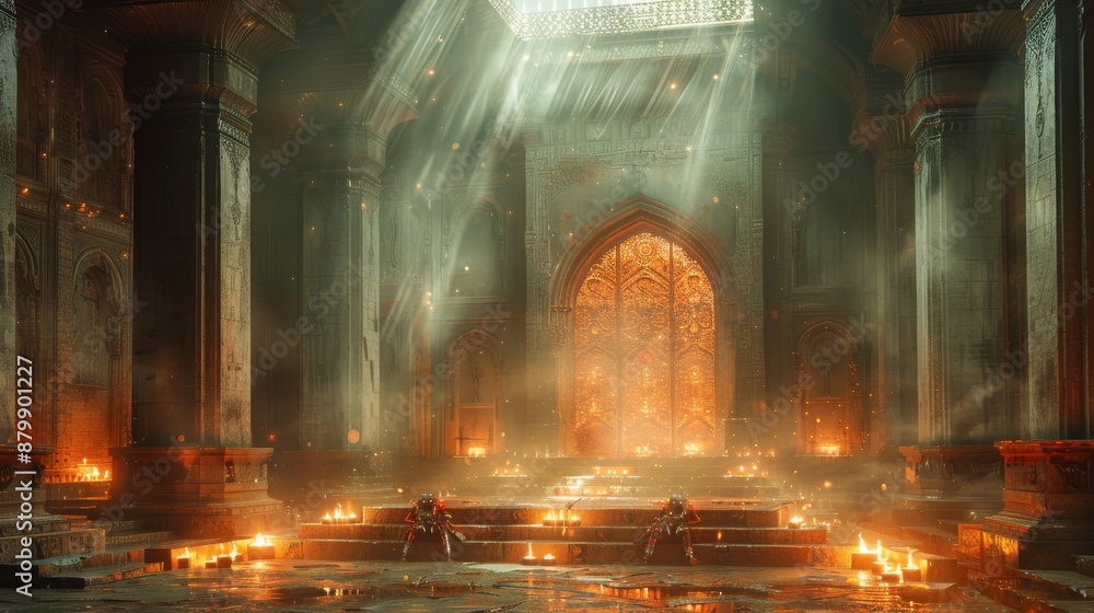 There is an impressive throne room that is decorated with patterns in a ...