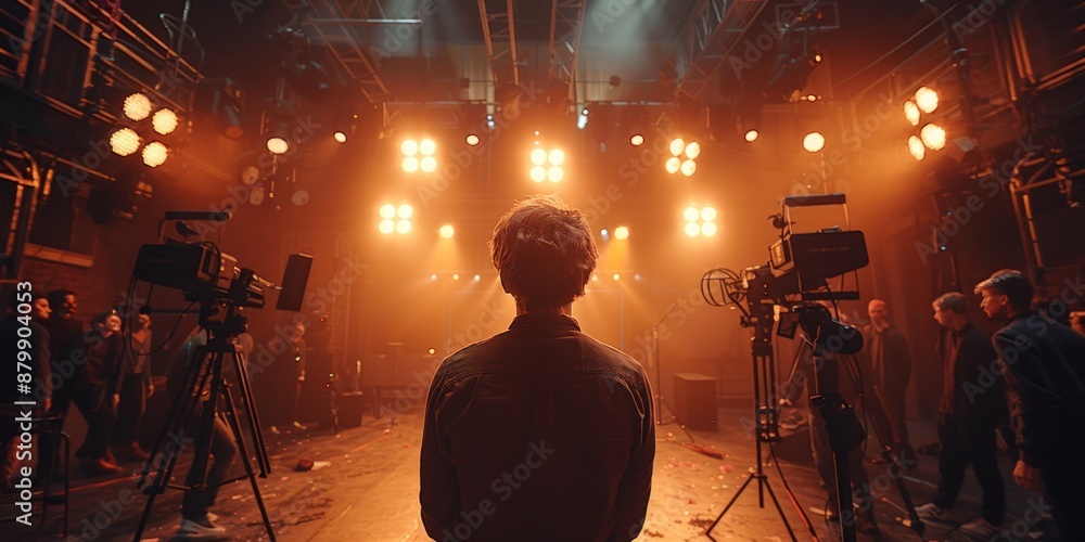 Actors rehearsing a scene together on stage, synchronizing their ...