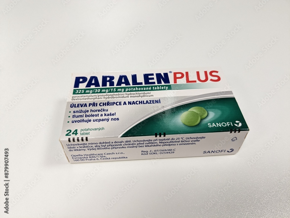 Prague, Czech Republic - July 10 2024: Paralen Plus box of medication ...