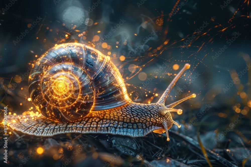 snail depicted with enormous energy power, symbolizing the concept of ...
