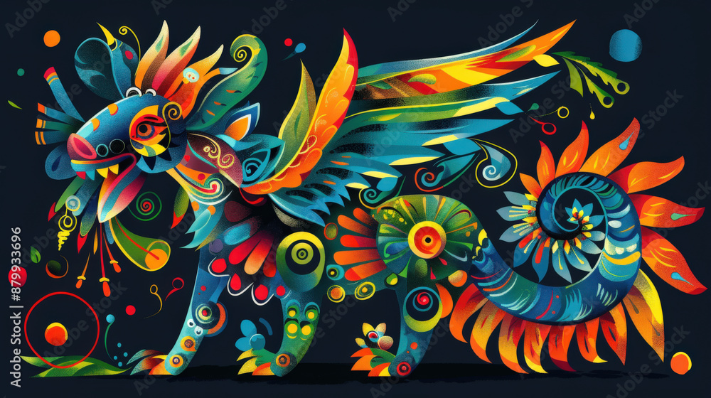 abstract designs of traditional spirit animals (alebrijes), using ...