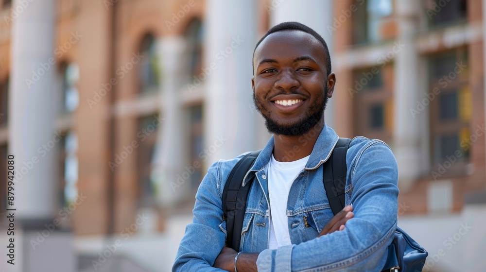 Portrait, education, proud man, university, and campus student for ...