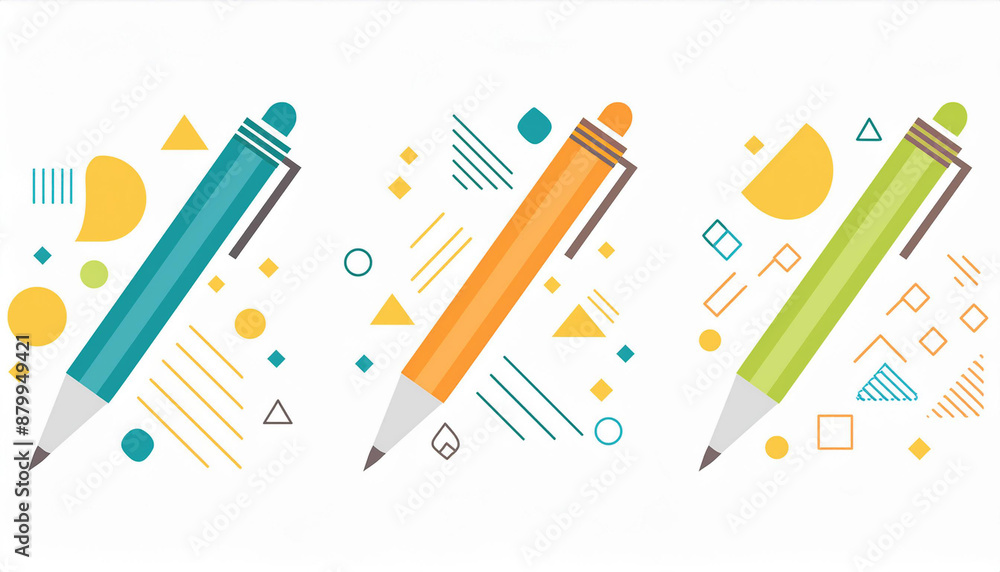 grafik von Stiften und Kugelschreibern auf weißem hintergrund Stock ...