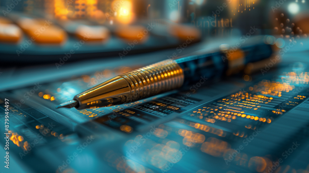 Economy and finance background, money coins, pen and stocks market ...