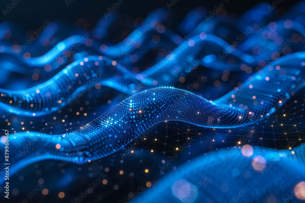 Abstract blue Digital Vector wave of dots and weave lines color ...