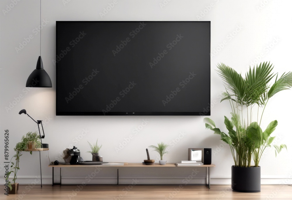 tv stand display realistic mockup black presentation led hd screen ...