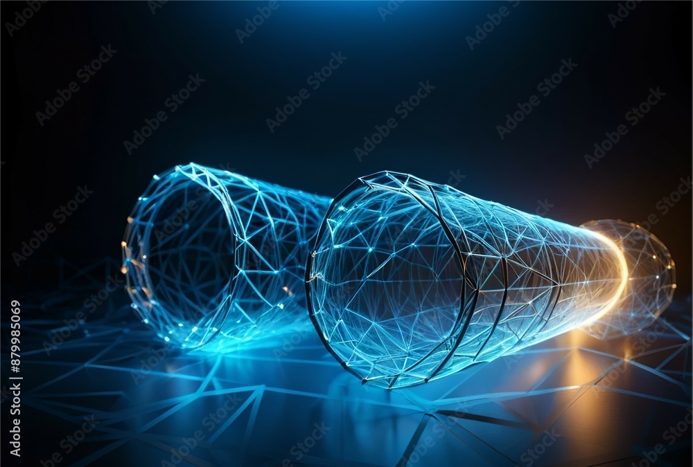 ภาพประกอบสต็อก digital blue binocular with data streams, ai in visual ...