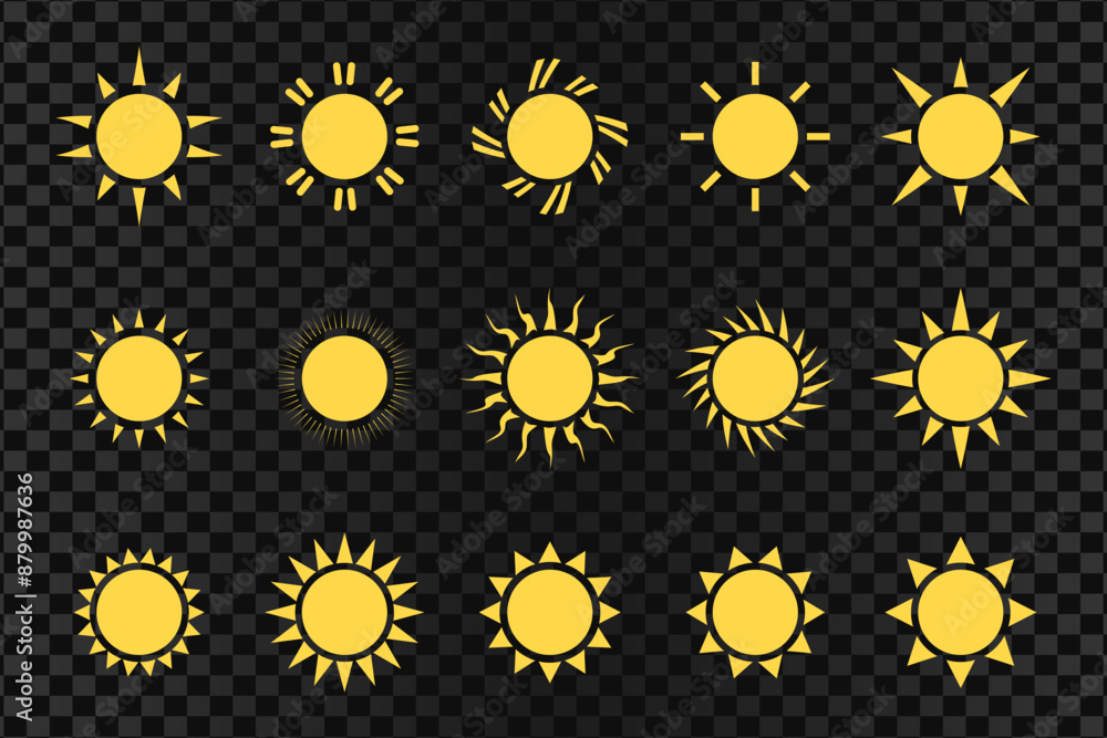 sun icon set. sun vector. sunshine icon set. sunlight effect. yellow ...