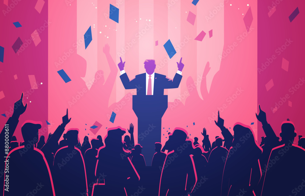 US presidential election candidate giving speech vibrant scene with ...