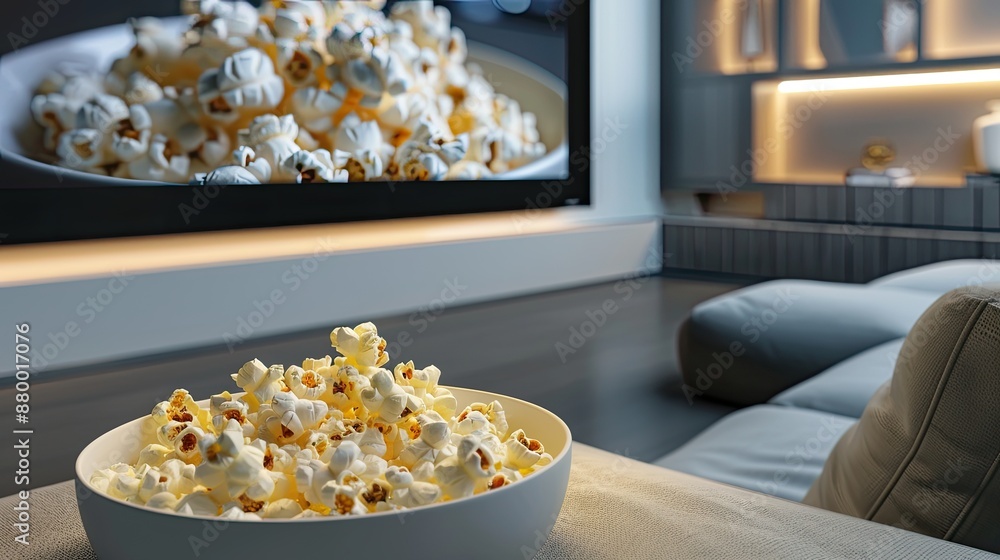 A modern home theater with subtle lighting, sleek grey seating, a ...