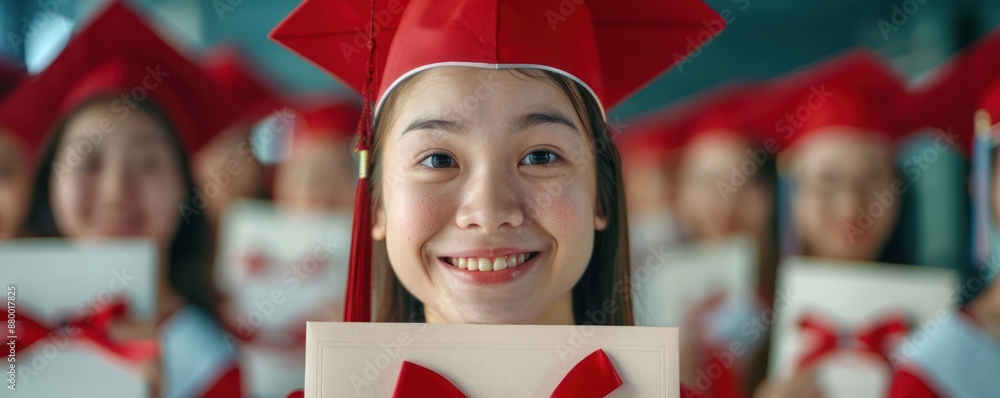 Proud Graduates Holding Diplomas at Commencement Ceremony, Celebrating ...