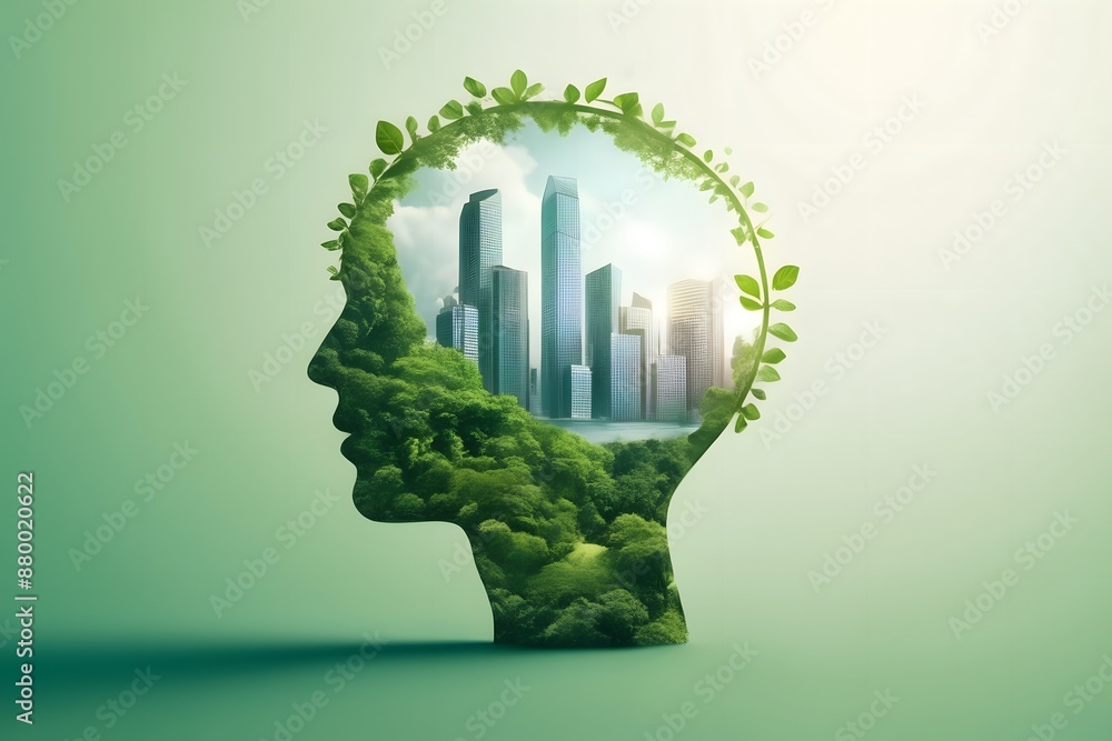 Sustainable environment concept. The image depicts human thinking ...