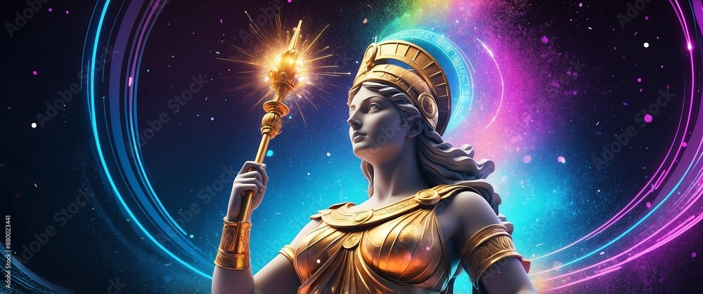 greek goddess athena statue with colorful light trail effect futuristic ...