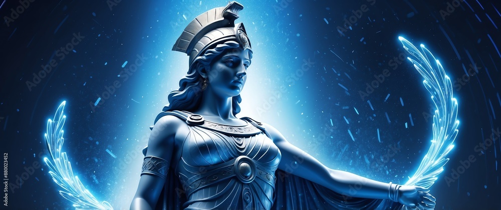 greek goddess athena statue with blue light trail effect futuristic ...