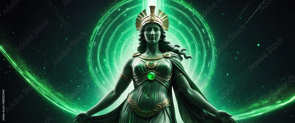 greek goddess athena statue with green light trail effect futuristic ...