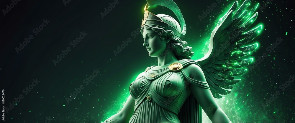 greek goddess athena statue with green light trail effect futuristic ...