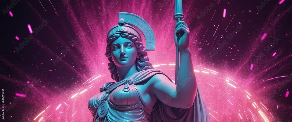 greek goddess athena statue with pink light trail effect futuristic ...
