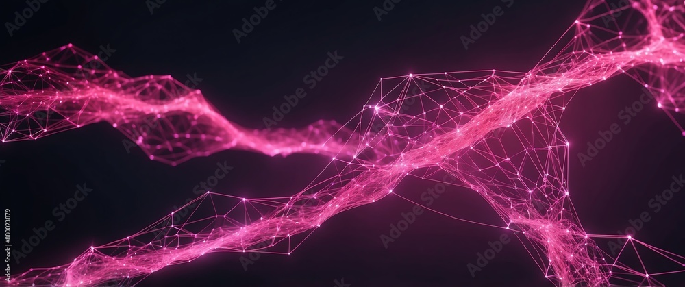 pink blockchain concept neural network connections lig light trail ...