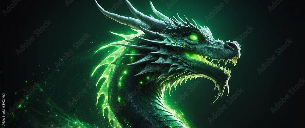 dragon portrait with green light trail effect futuristic particles ...