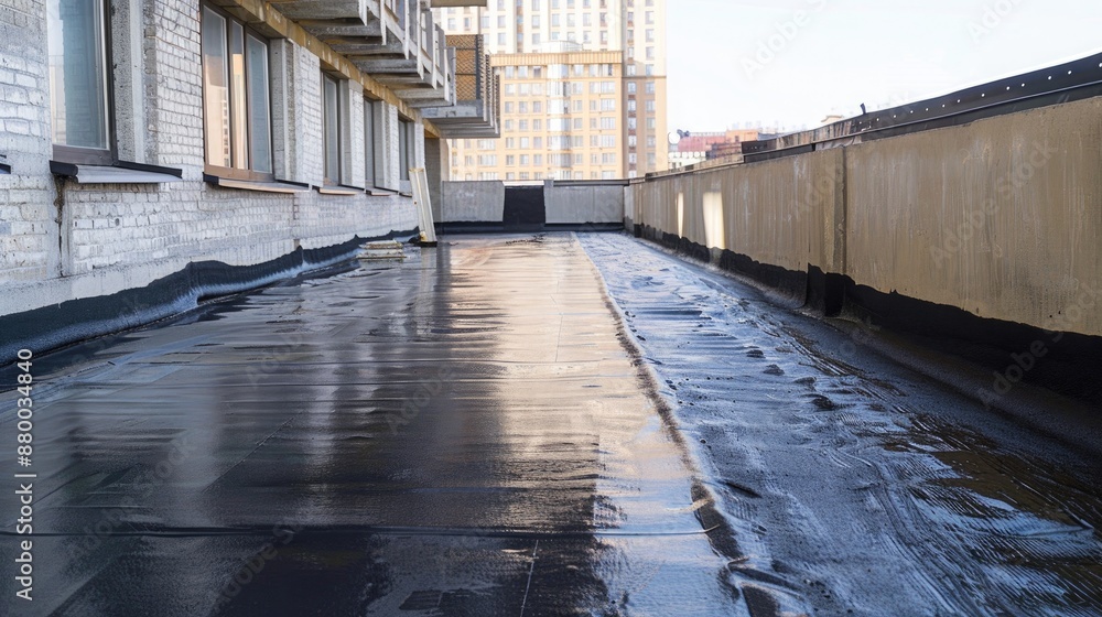 Waterproof coating applied on foundation and rooftop using bitumen ...