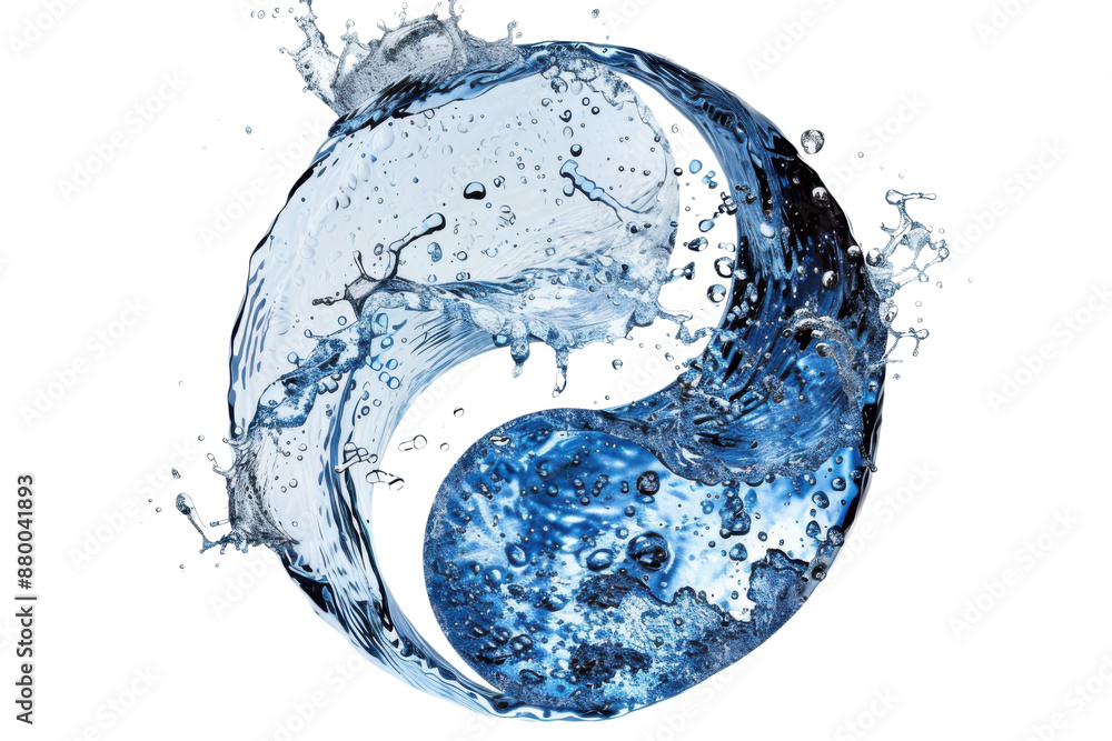 Abstract water splash in the shape of a yin-yang symbol, representing ...
