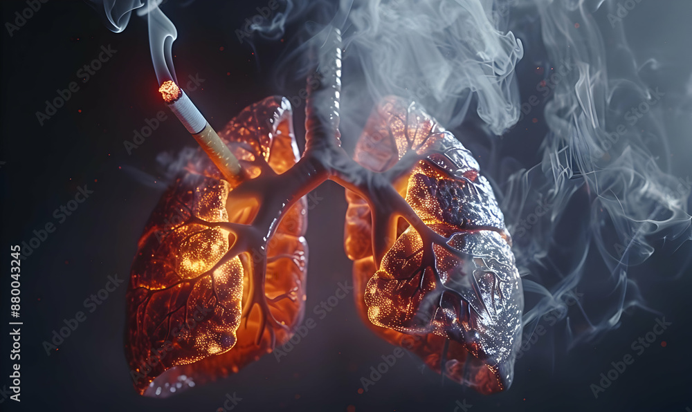 Surreal image depicting smoking lungs on fire, highlighting the dangers ...
