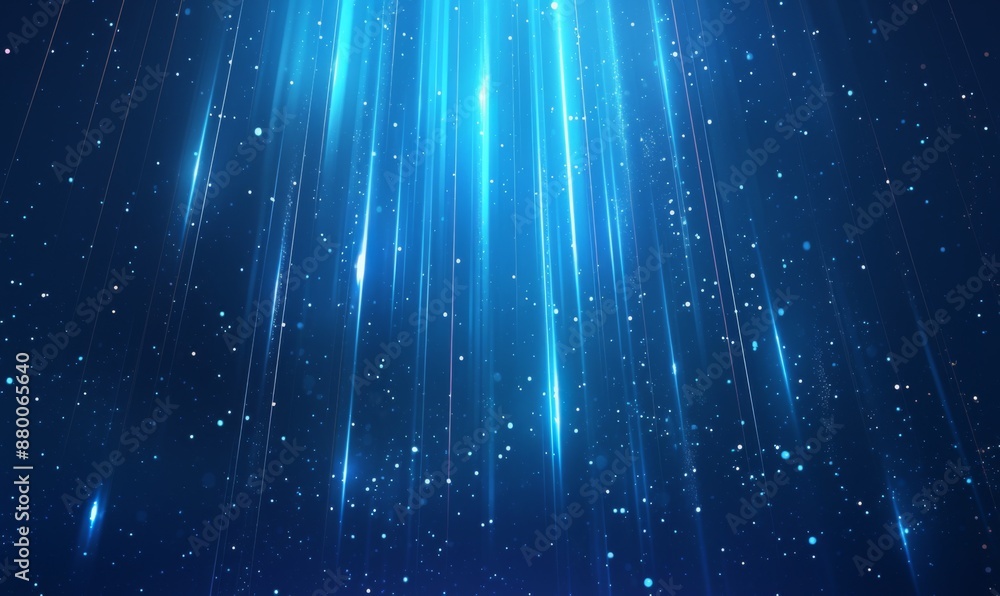 Blue background with vertical lines of light and particles, with ...