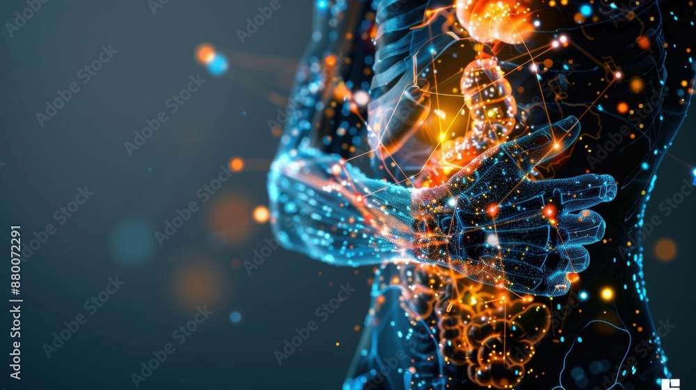 High-resolution image of a hologram depicting the internal organs of a ...