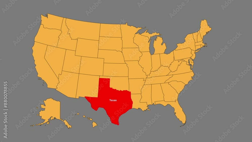 Texas map animated video. Map Highlighted on the USA map with animation ...