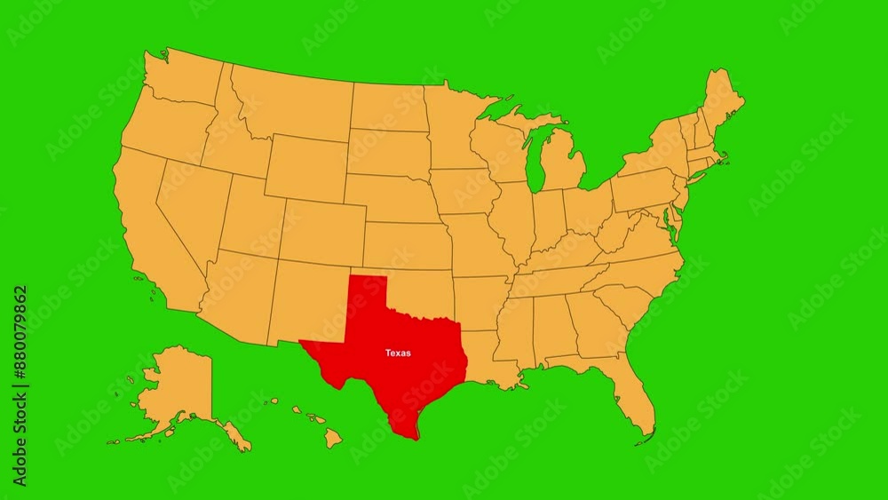 Texas map animated video. Map Highlighted on the USA map with animation ...