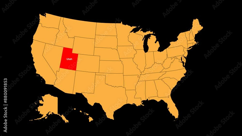 Utah map animated video. Map Highlighted on the USA map colour with a ...