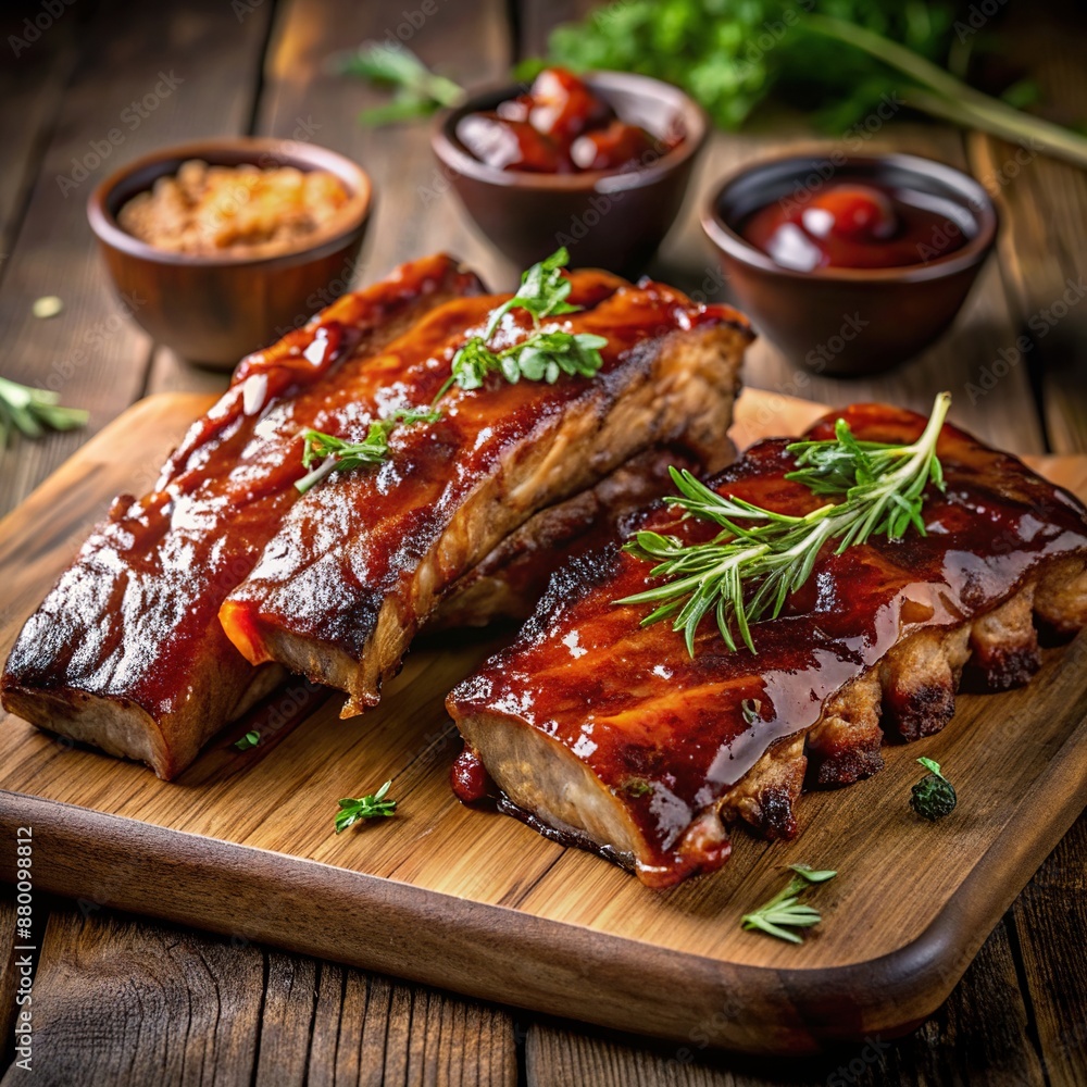 Barbecue pork ribs slathered in sweet savory and sticky barbecue sauce ...