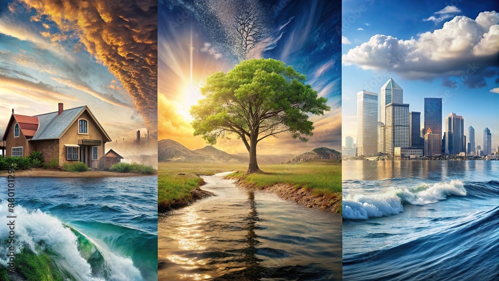 ภาพประกอบสต็อก impacts of climate change Earth at risk floods droughts ...