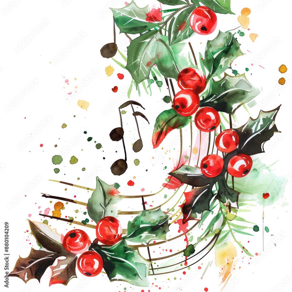 Holiday music watercolor illustration isolated on transparent ...