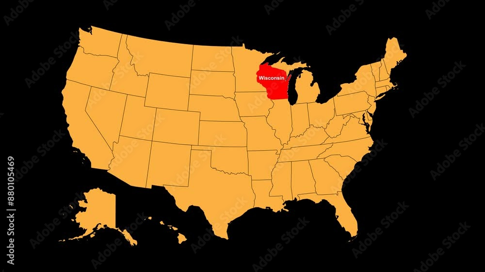 Wisconsin map animated video. Map Highlighted on the USA map colour ...