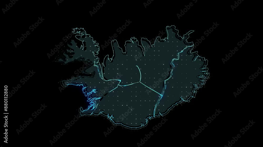 Vidéo Stock An animated outline map of Iceland with glowing lines ...