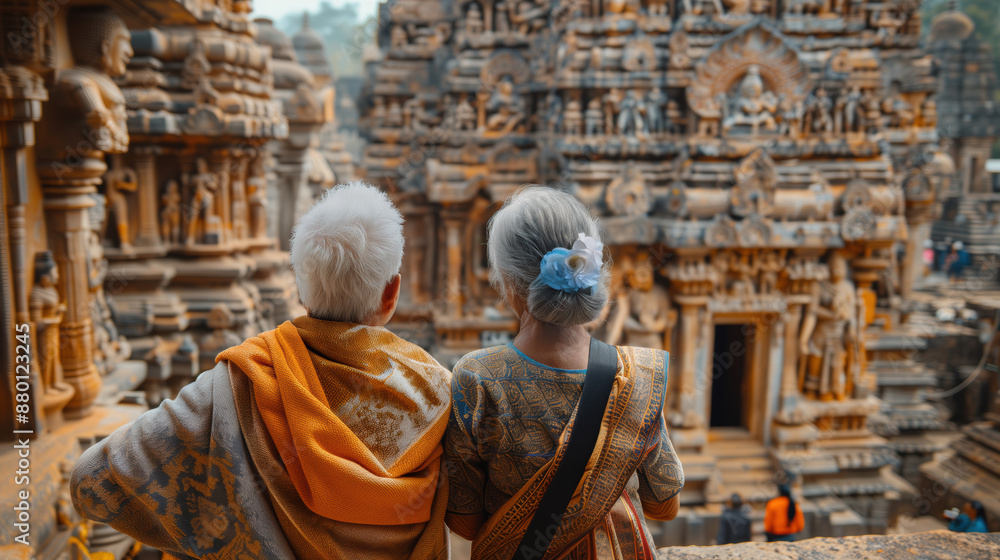 Elderly Couple Exploring Historic Temple. An elderly couple wanders ...