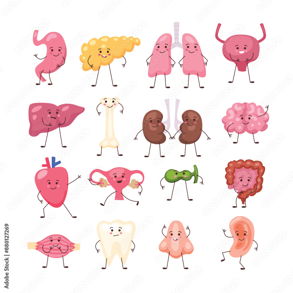 Set of cute cartoon body human internal organ character collection ...