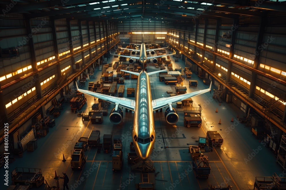 Large Aircraft Under Construction in Factory. Large aircraft under ...