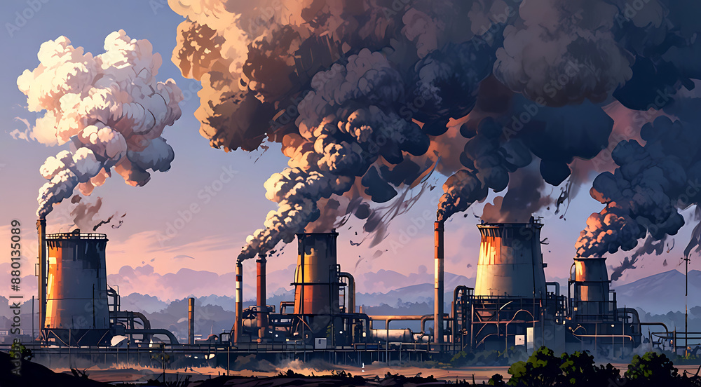 Chemical industries releasing toxic smokes into the air and causing air ...