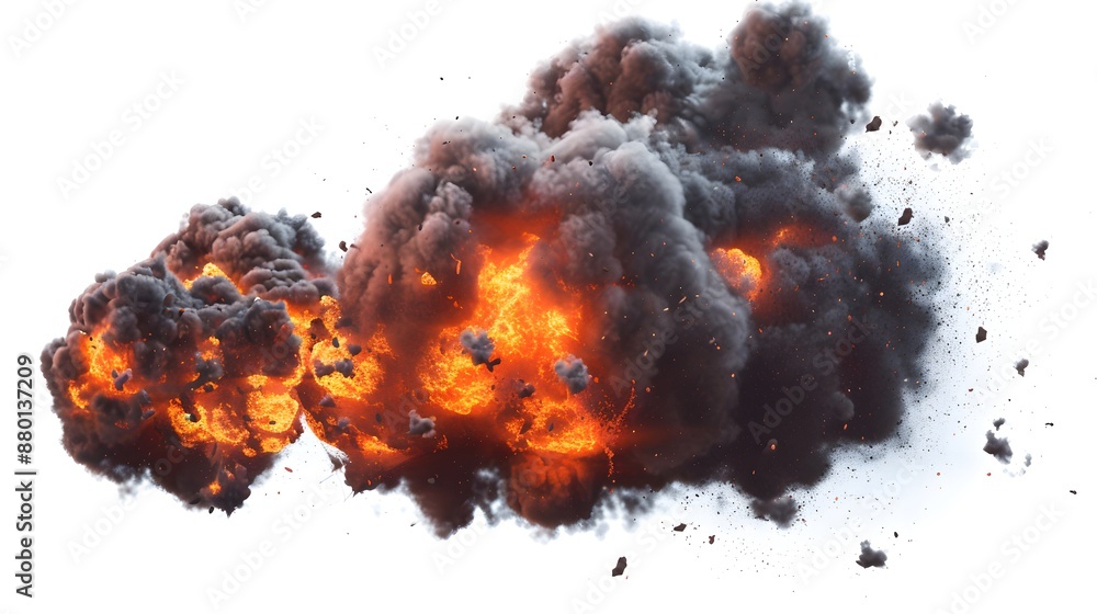 Explosive Impact : Massive fireball with billowing black smoke ...