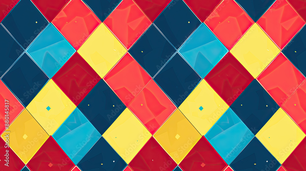 Bright and dynamic argyle pattern in red, blue, and yellow, featuring ...