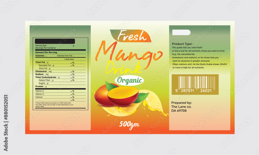 Fresh ripe mango label design, mango juice splash wave, tropical fruit ...