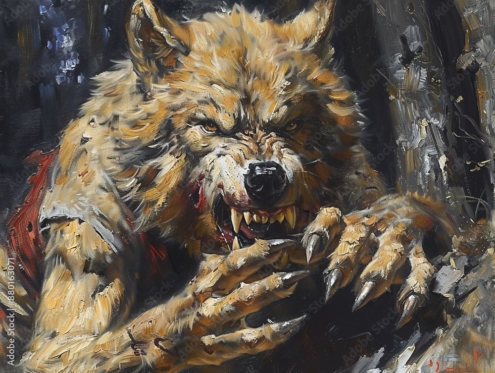 Fierce werewolf ready to attack, capturing the essence of mythical ...