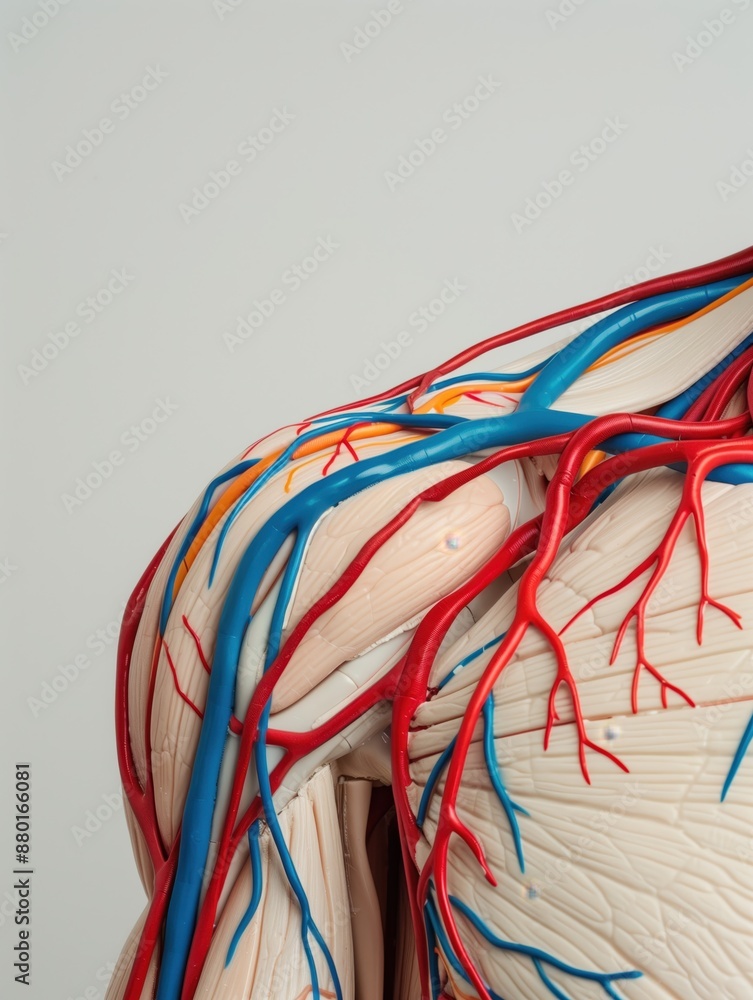 Human cardiovascular system model, detailed arteries and veins in red ...