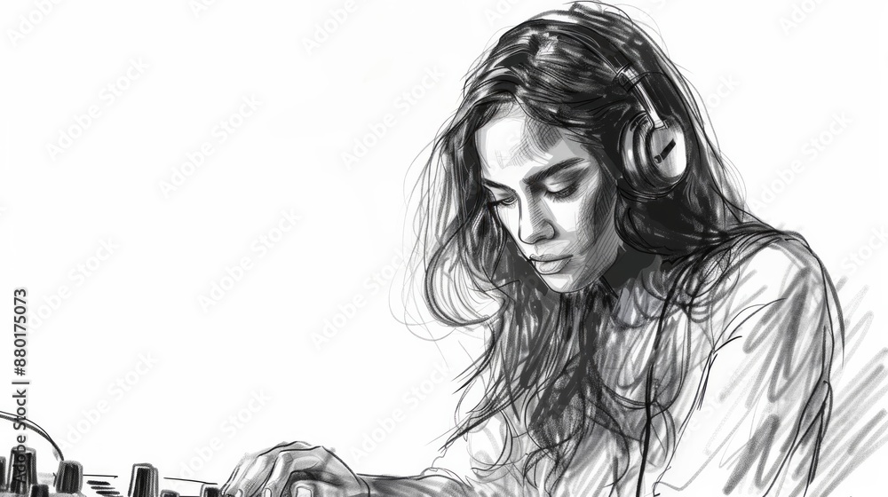 Club DJ with afro hairstyle playing mixing music on vinyl turntable at ...