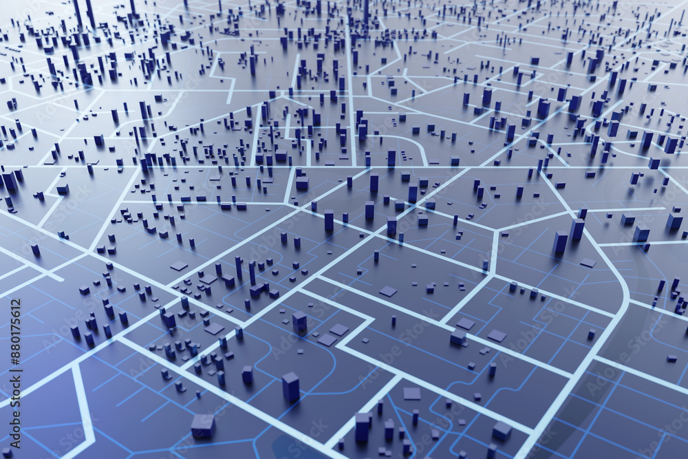 3D rendering city map illustration of a city map created using 3D ...